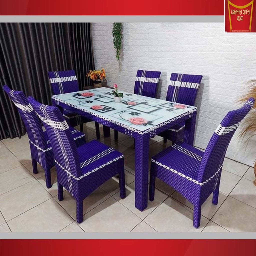 Jual Meja makan rotan sintetis 6 kursi / kursi ruangan anyaman rotan / Synthetic rattan dining ...