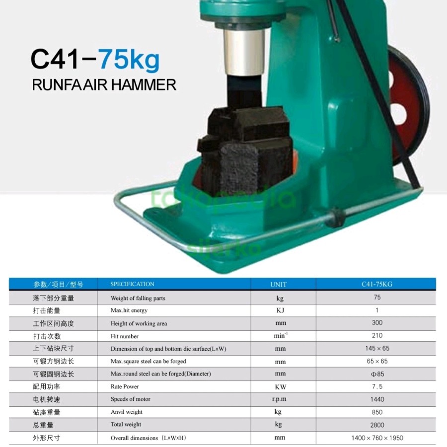 Jual Mesin Forging Hammer Palu Tempa Udara Untuk Pandai Besi C41 75KG ...