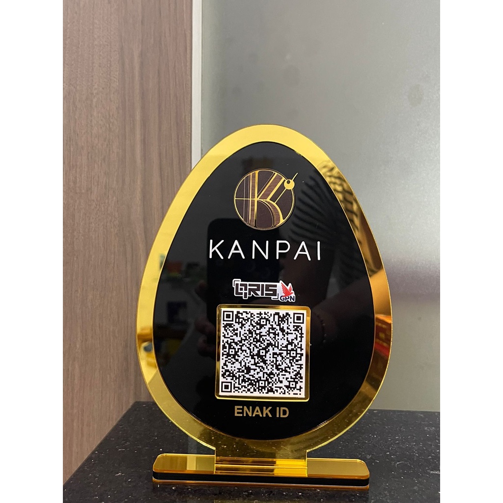 Jual QRIS SIGNAGE ACRYLIC GOLD 2MM + HITAM 2MM A5 CUSTOM DESIGN LOGO ...
