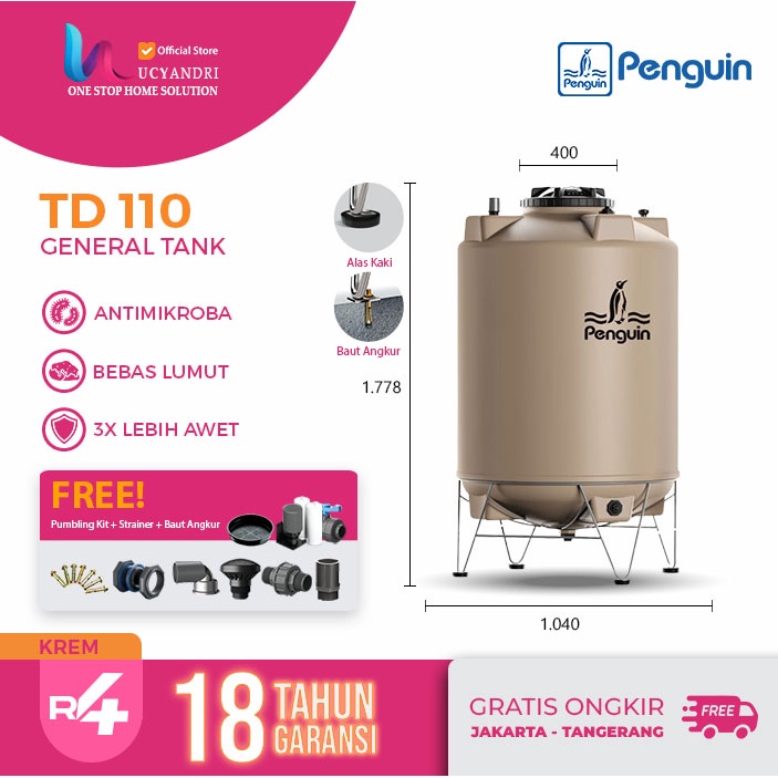 Jual Tangki Air Drain PENGUIN TD 110 Kaki Vol. 1050 L Toren Tandon Orisinil | Shopee Indonesia