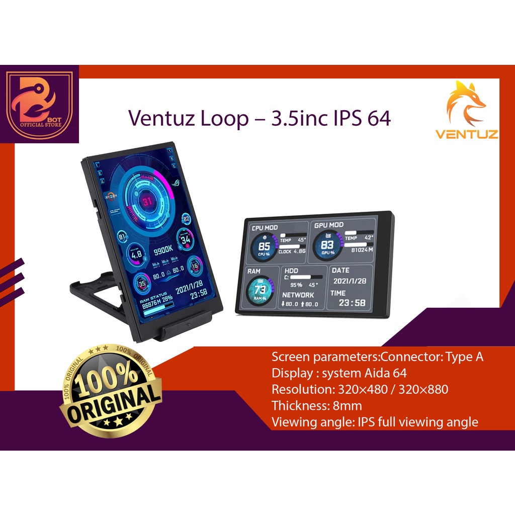 Jual VENTUZ LOOP 3.5" IPS LCD monitor for Aida 64 - USB Type A To Micro ...