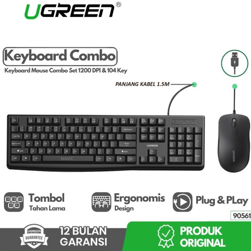 Jual Ugreen Keyboard Mouse Set Wired Keyboard + Mouse Wired 1.5 Meter ...