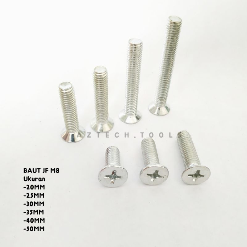 Jual Baut JF / Sekrup flat / skrup machine screw / mur jf galvanis putih M8 per 50pcs | Shopee ...