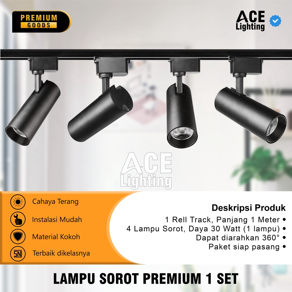 Jual Paket Lampu sorot rel 1 set isi 4 Premium spotlight track light ...