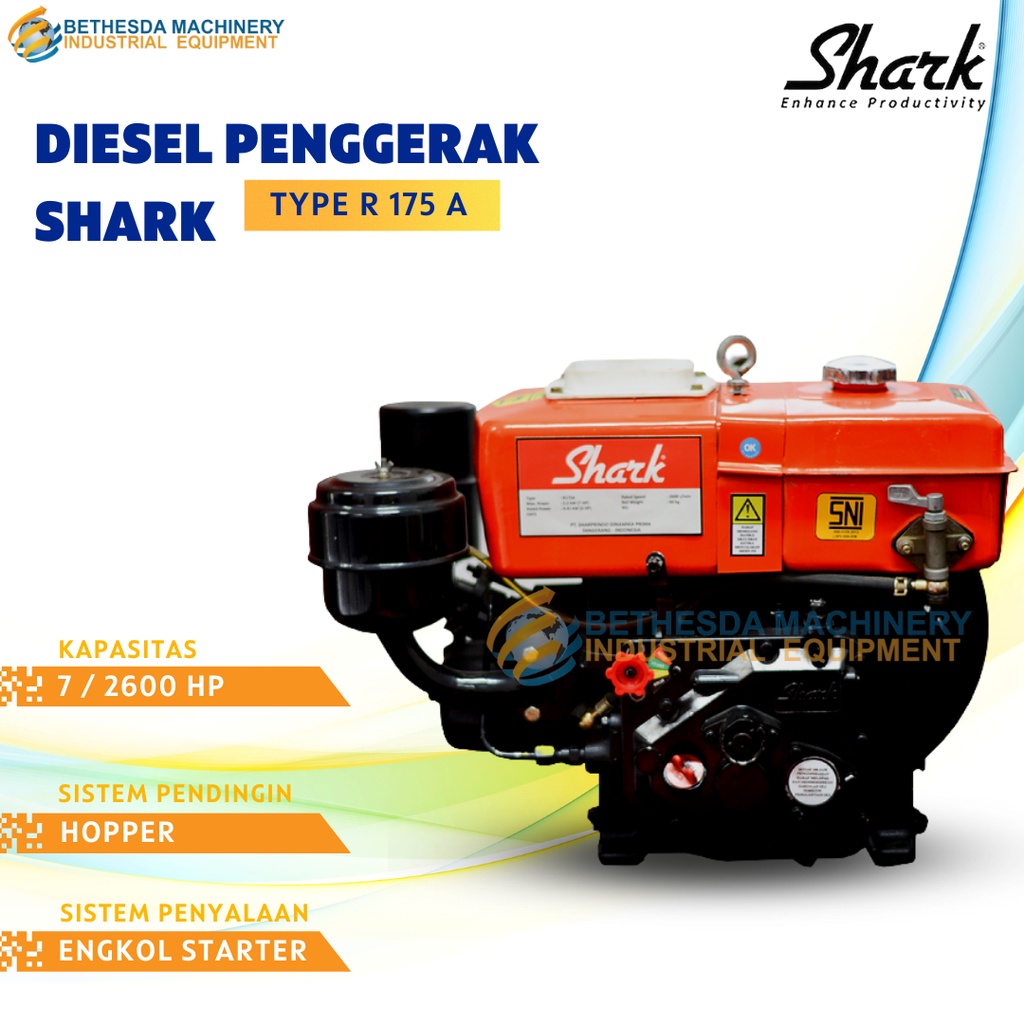 Jual Mesin Penggerak Shark R 175A 7 HP - Diesel Engine 7HP / 7PK ...