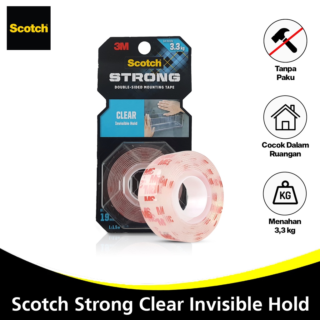 Jual 3M Scotch Strong Perekat 1 Roll Clear Invisible Hold Double Sided Mounting Tape 3M-410-S19 ...