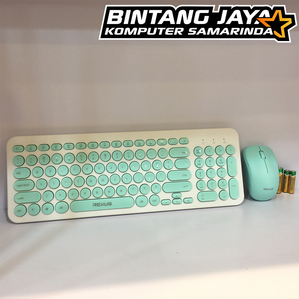 Jual Keyboard Fullsize + Mouse Wireless REXUS KM10 - Mint / White ...