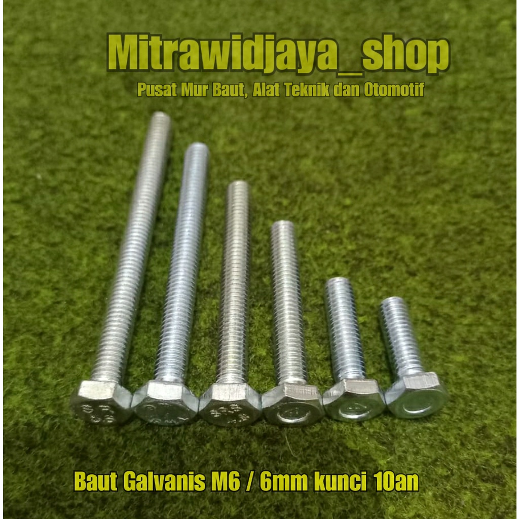 Jual Baut Mur Hex Besi Galvanis M6 baut 4.6 baut hex galv diameter 6mm panjang 100mm 10cm baut ...