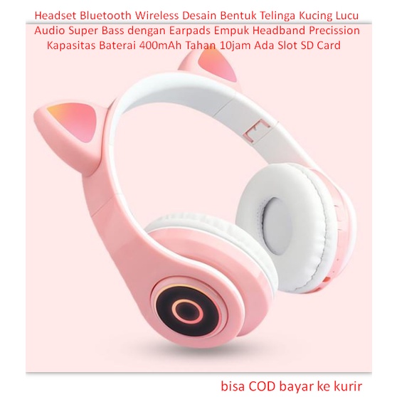 Jual Headset Bluetooth Wireless Desain Bentuk Telinga Kucing Lucu Audio ...