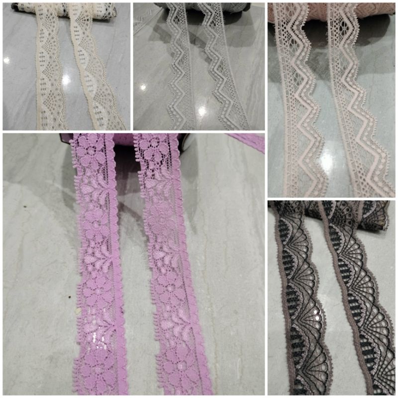 Jual renda setrct/renda elaatis lebar 2,5cm varian warna harga per ...
