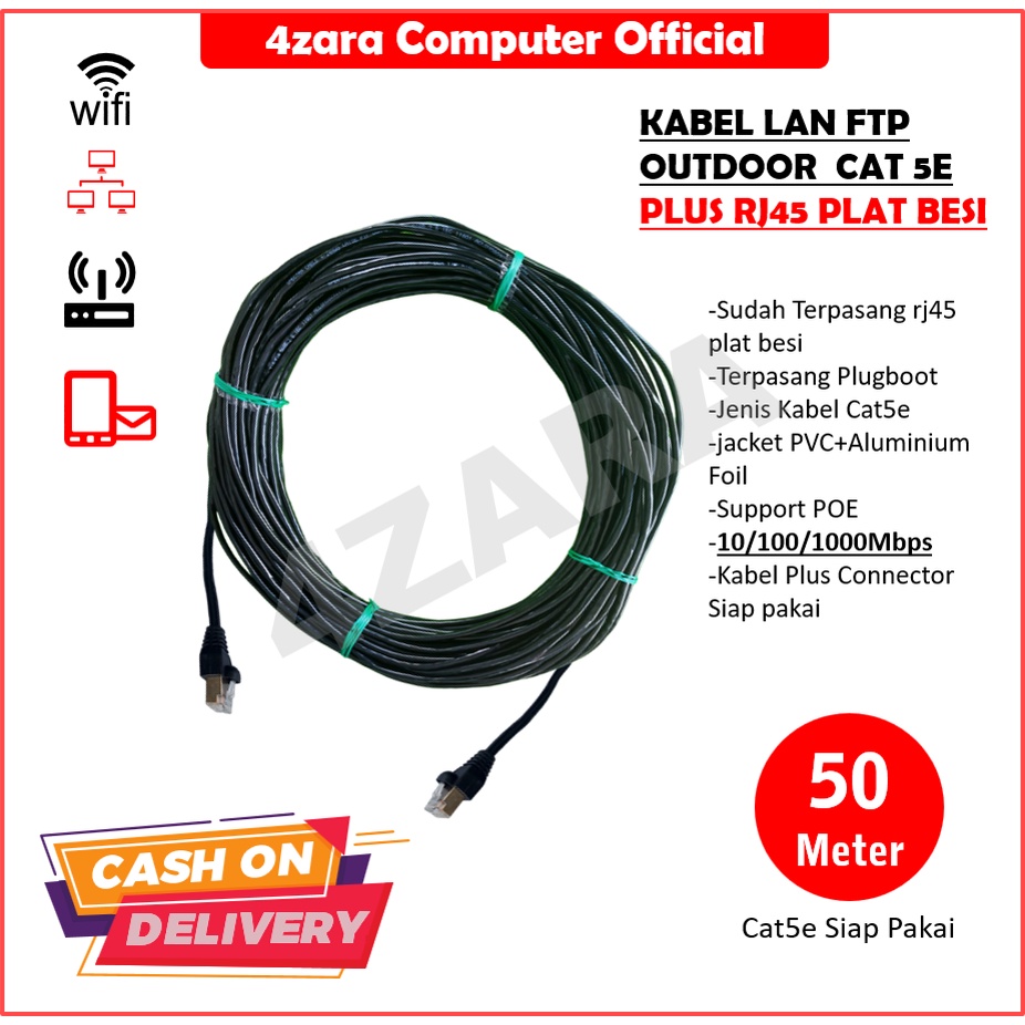 Jual Kabel LAN OUTDOOR FTP CAT5e 50Meter Dengan Rj45 Plat Besi FTP 50M ...