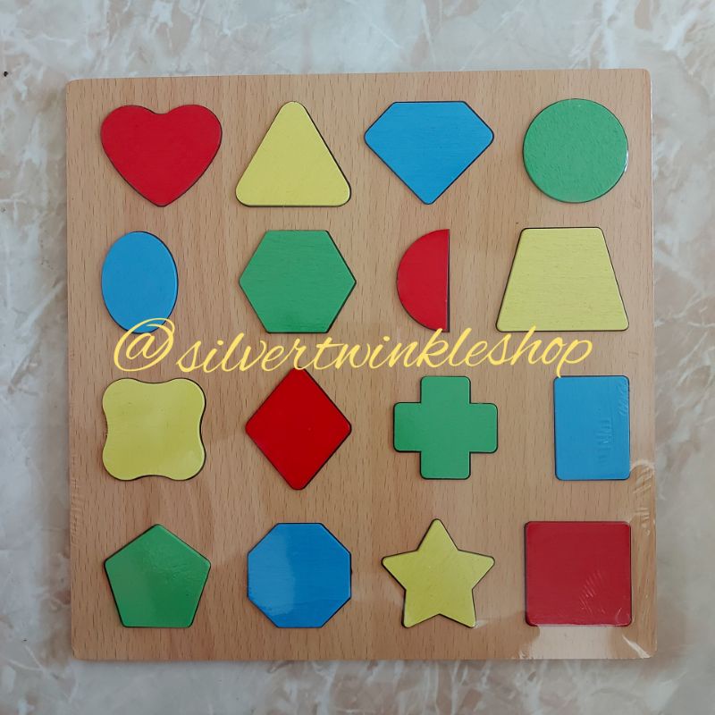 Jual Mainan edukasi anak puzzle bentuk geometri chunky 3d murah kayu ...