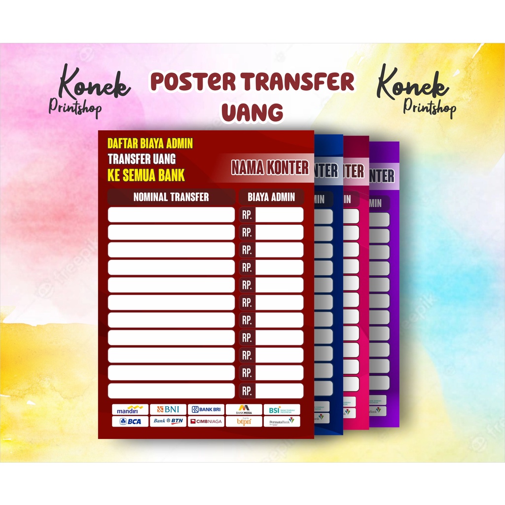 Jual Poster Konter Daftar Harga Transfer Antar Bank | Shopee Indonesia