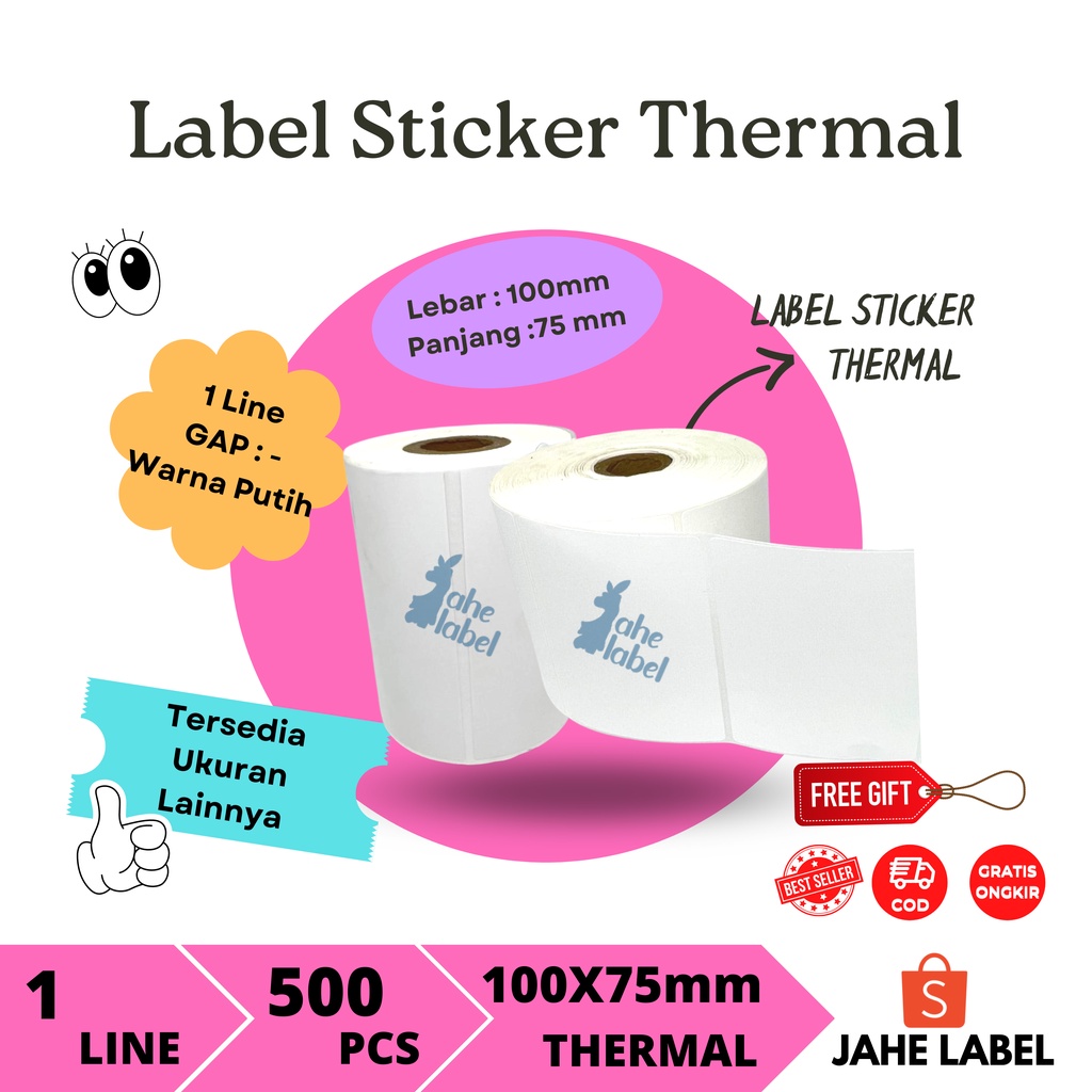 Jual STICKER LABEL BARCODE 100x75 MM DIRECT THERMAL 10X7.5 CM LABEL ...
