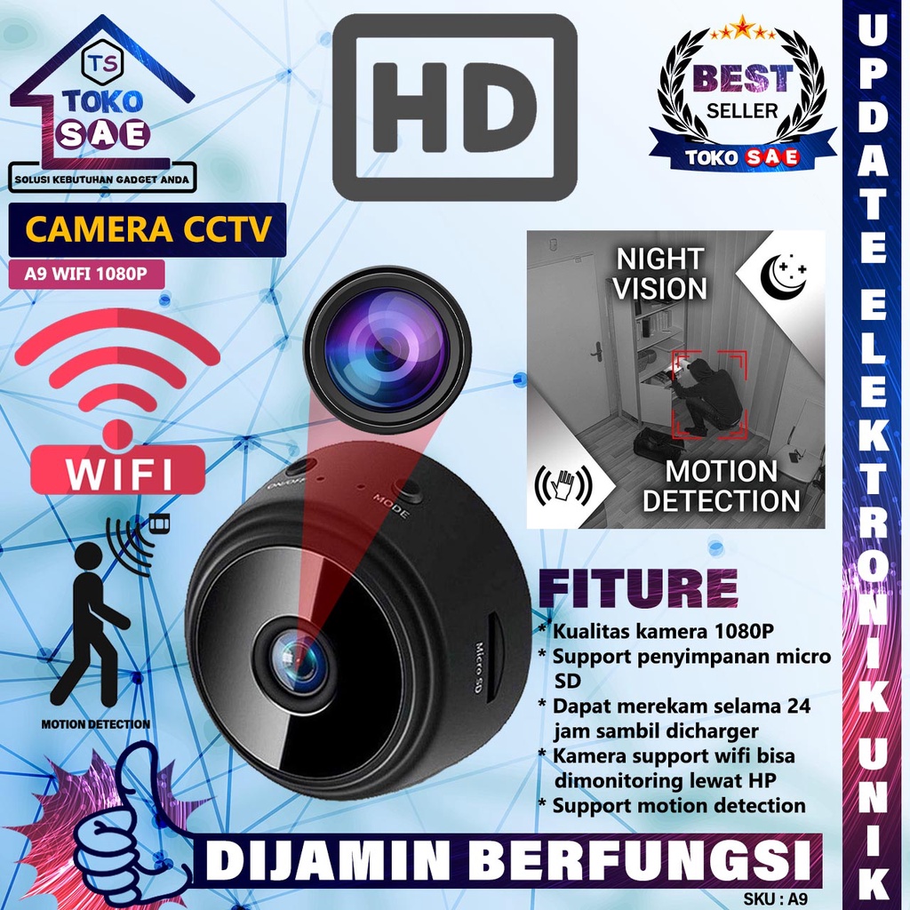 Jual Small Lens Spy Camera A9 WiFi Hidden Cam Wireless HD 1080P Wifi ...