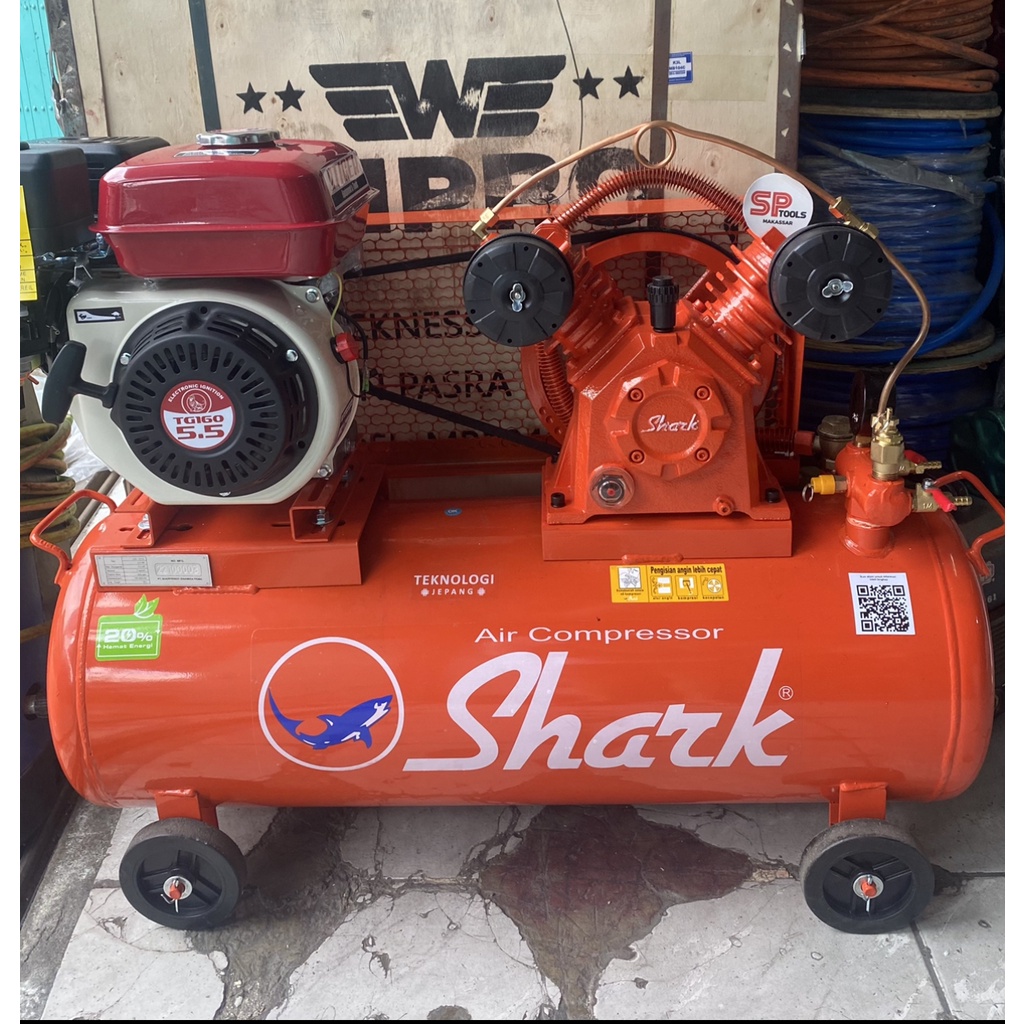 Jual KOMPRESOR / COMPRESOR ANGIN / UDARA SHARK J SERIES 1/2HP + ENGINE 5.5PK 5.5 HP | Shopee ...