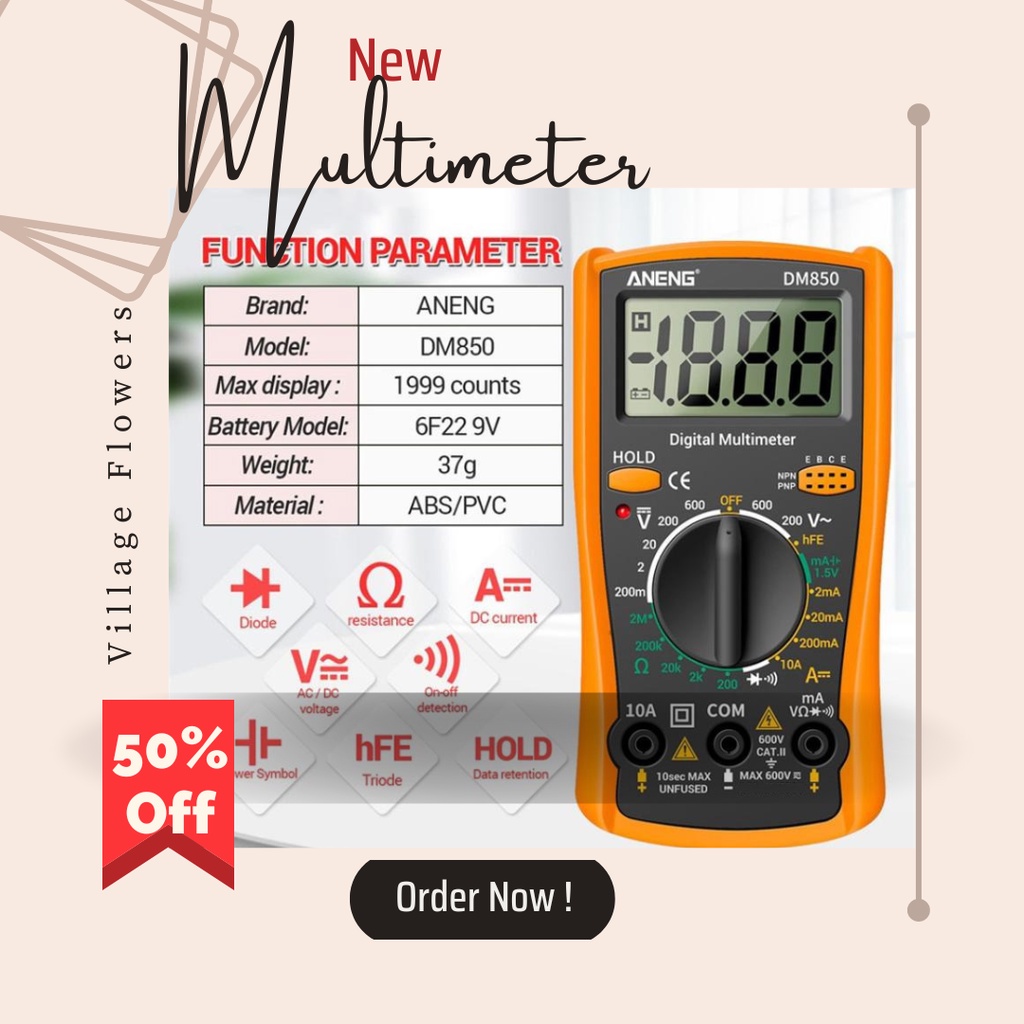 Jual Multimeter Tegangan Arus AC/DC 1990 V Multifungsi ANENG Digital ...