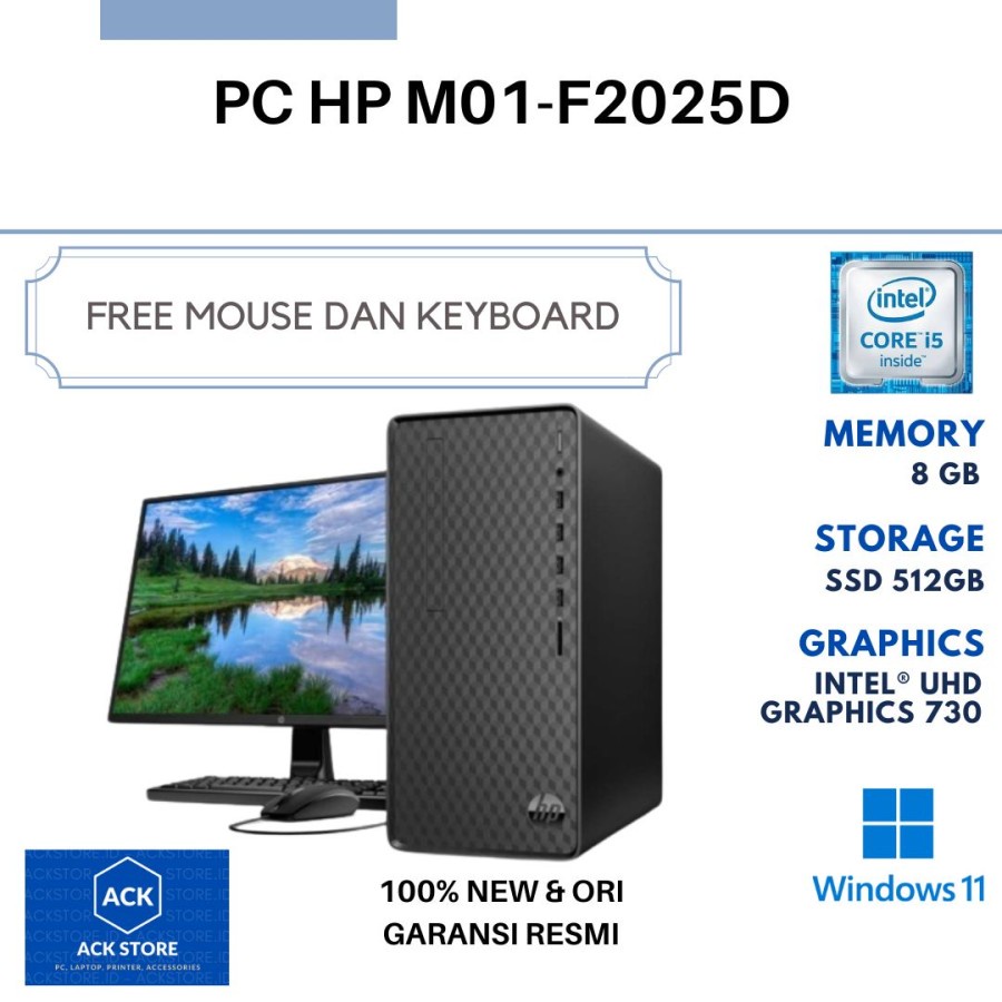Jual PC HP M01-F2025D i5-12400 8GB SSD 512GB WIN11 OHS 21.5" FHD | Shopee Indonesia
