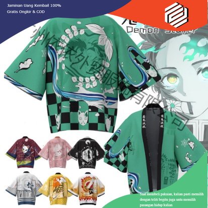 Jual baju Baju Jepang Jaket Kimono Kimetsu No Yaiba Warna Hijau Pink ...