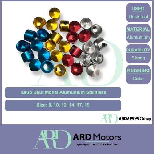 Jual Tutup Baut Monel Alumunium Steinless Silver Merah Biru Gold Ukuran ...