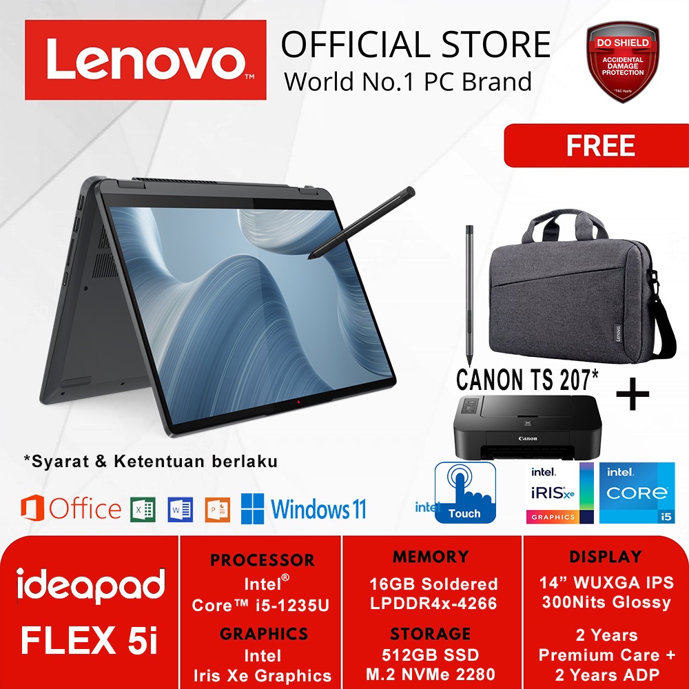 Jual LENOVO FLIP 2 IN 1 FLEX 5-14IAU7 2EID STORM GREY CORE i5-1235U ...