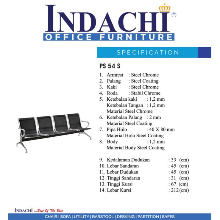 Jual Kursi bandara kursi tunggu 4 dudukan indachi PS 54S | Shopee Indonesia