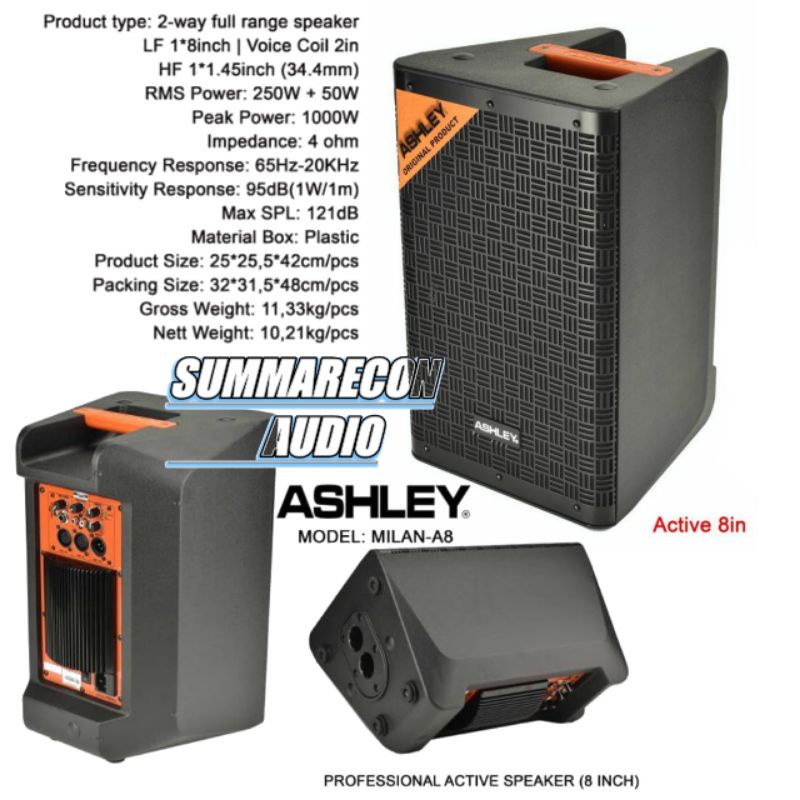 Jual Speaker Ashley Aktif Milan A8 Original Speaker 8 Inch Harga 1 Pcs ...