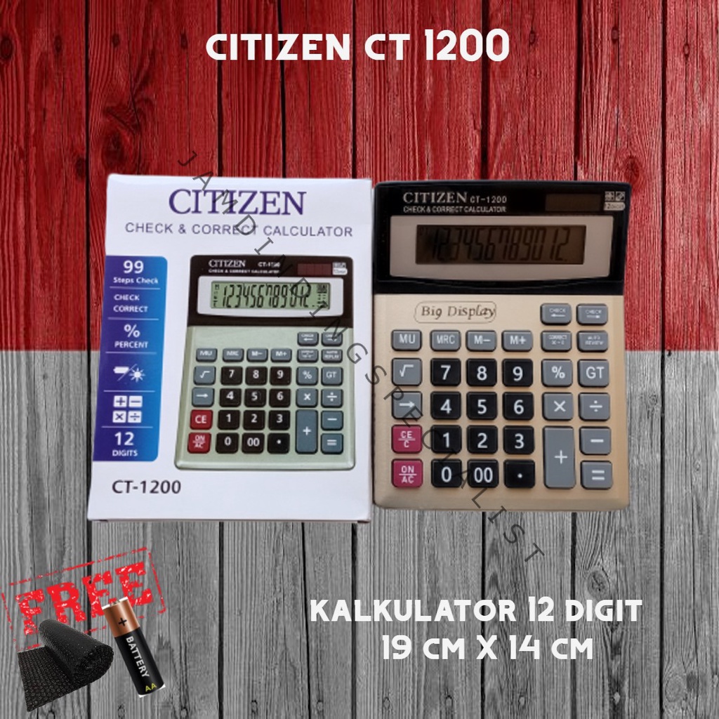 Jual Kalkulator Mesin Hitung Besar Kantor Dagang Sekolah 12 Digit 19cm X 14cm CT 1200 | Shopee ...