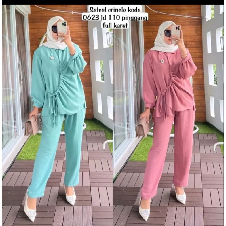 Jual (TERBARU) One Set crinkle VALEN SET //viral kekinian | Shopee ...