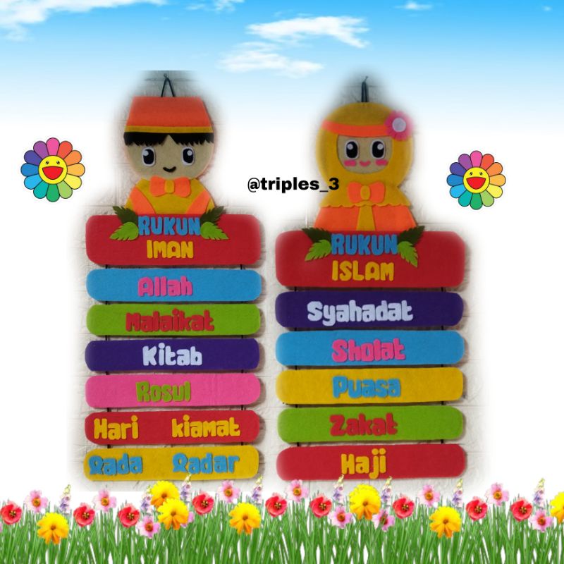 Jual PAKET HEMAT isi 3 set / rukun iman & rukun islam +6s / Kerajinan flanel/dekorasi sekolah ...