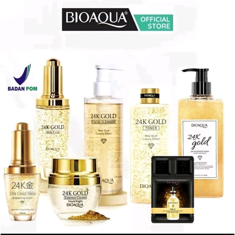 Jual BIOAQUA 24K Gold Series - Essence Serum Eye Cream Cleanser Body Wash Mask Facial Kit ...