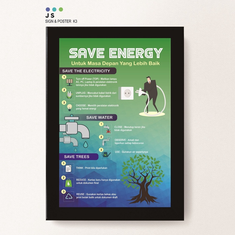 Jual Poster Safety K3 - SAVE ENERGY + Frame Ukuran A3 | Shopee Indonesia