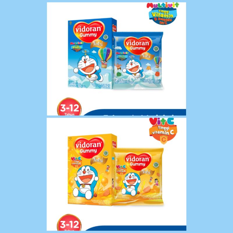 Jual (Sachet) Vidoran Gummy Multivitamin (Biru) dan Vitamin C (Kuning ...