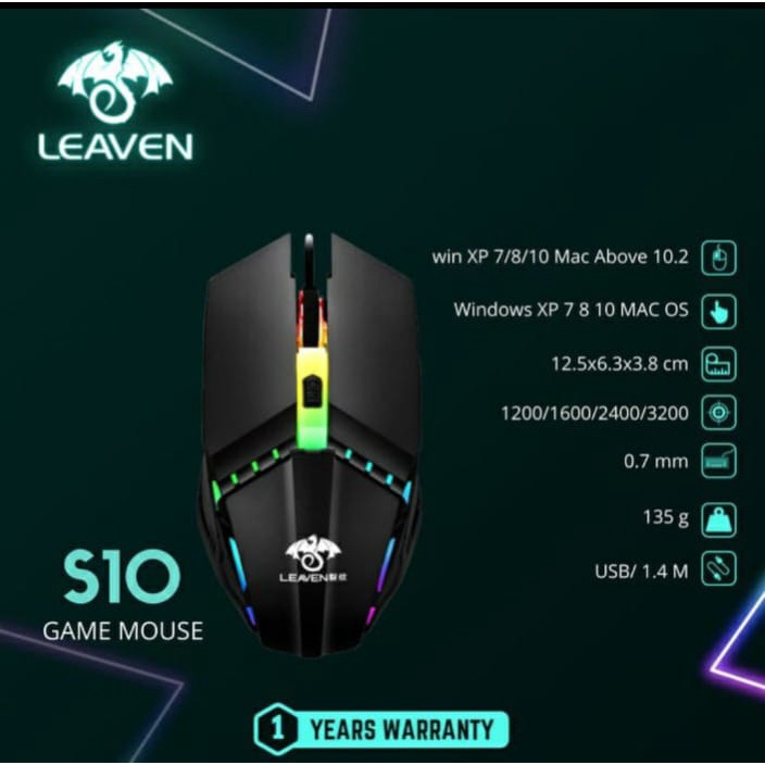 Jual Leaven S10 Mouse Gaming S10 RGB Impordia - Hitam | Shopee Indonesia