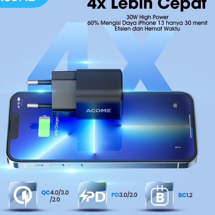 Jual Rekomendasi ACOME Charger GaN 30W Fast Charging PD/QC 3.0 Support ...