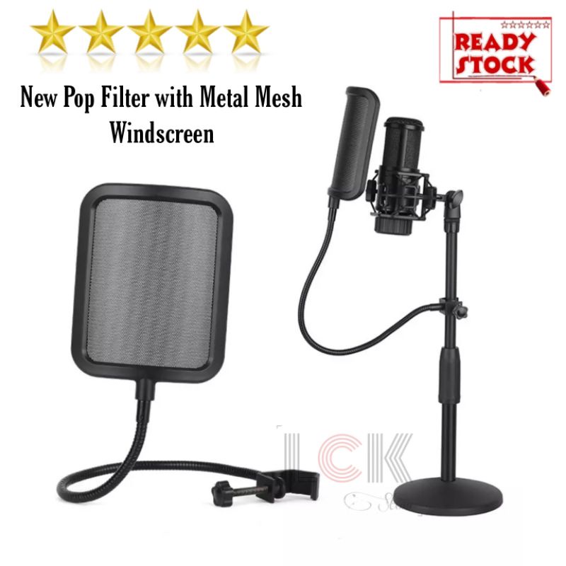 Jual New Pop filter U flexible dengan Metal Mesh Windscreen condenser ...