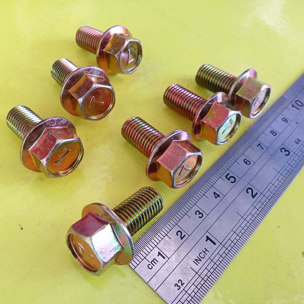 Jual FLANGE BOLT KUNING M10 X 20 / BAUT 14 KUNCI 14 / BAUT TOPI M10 X ...