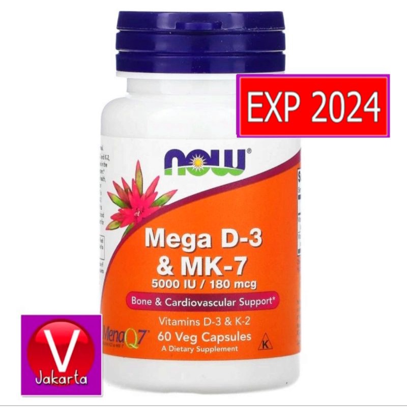 Jual Now Foods Mega D3 MK7 5000 IU 180 mcg 60 VegCaps Vitamin D3 K2 MK7 ...