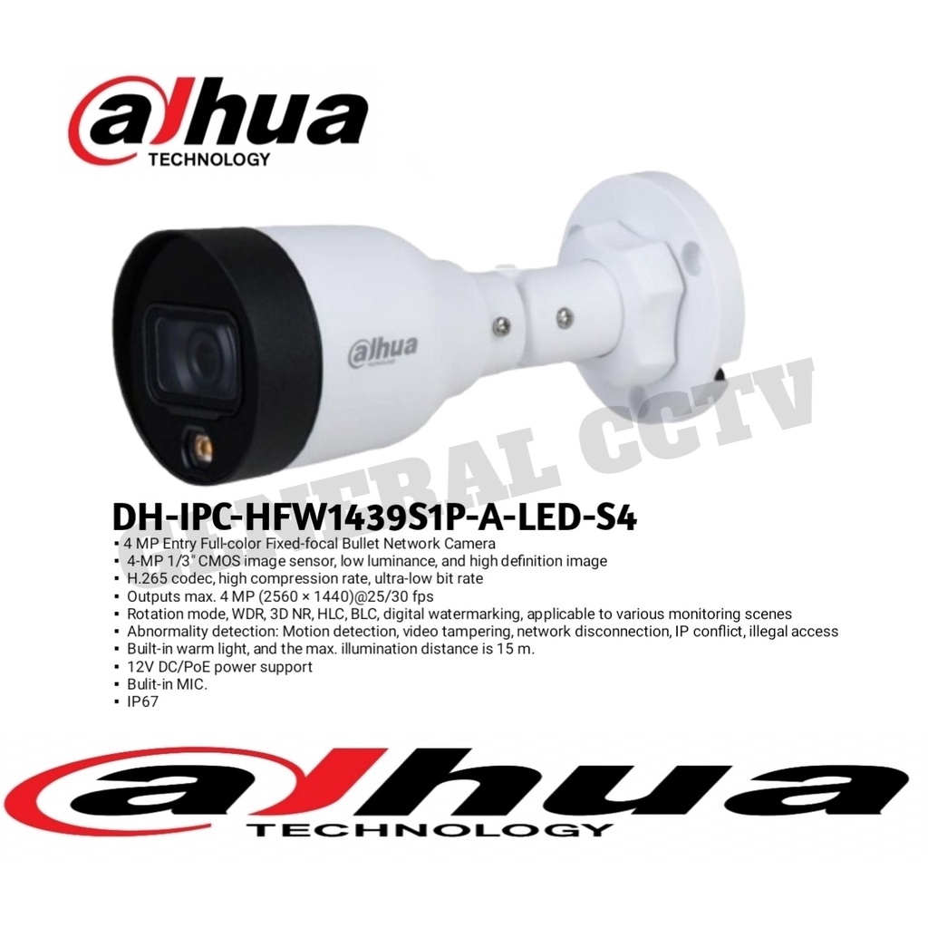 Jual IP Camera Dahua Full Color 4MP Audio IPC HFW1439S1-A-LED-S4 Outdoor PoE GARANSI 2 TAHUN ...