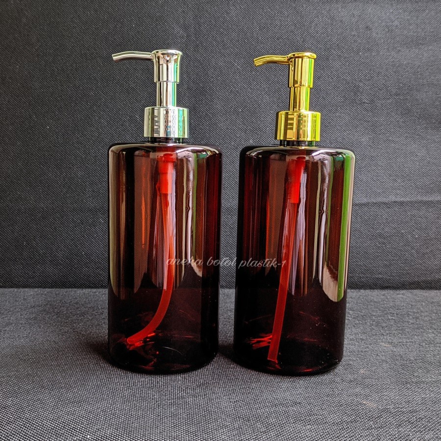 Jual Botol Amber 500 ML Tutup Pump Clip Oil Luxury / Botol Pump 500ml ...