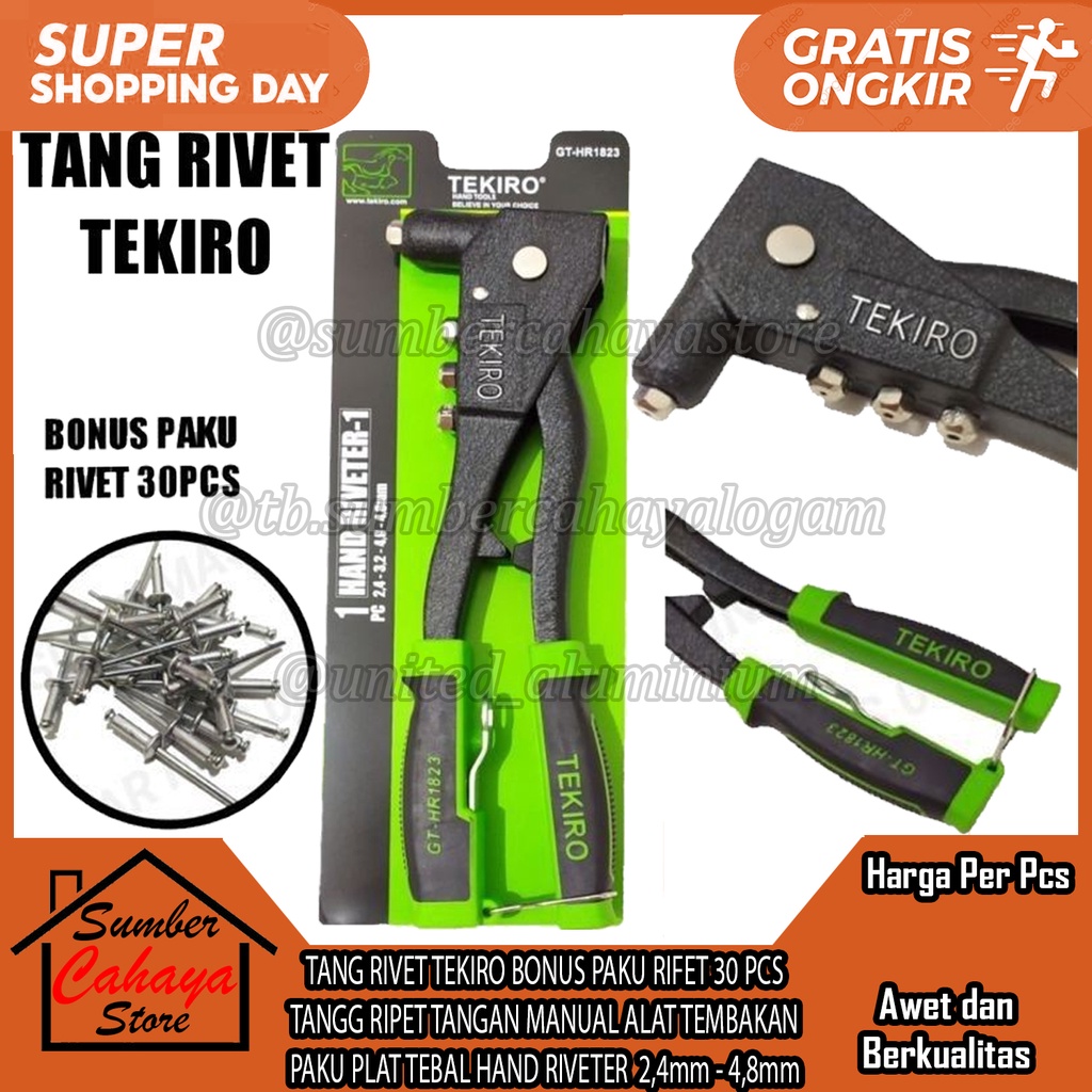 Jual TANG RIVET TEKIRO BONUS PAKU RIFET 50 PCS TANGG RIPET TANGAN ...