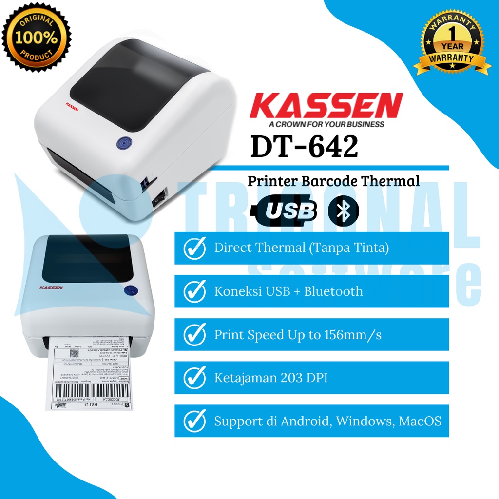 Jual PRINTER BARCODE KASSEN DT-642 CETAK STIKER LABEL THERMAL USB ...