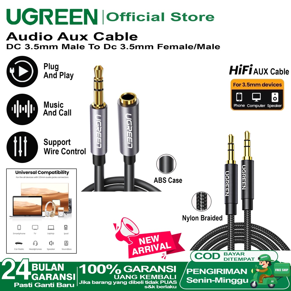 Jual UGREEN Kabel Aux Audio 3.5mm Male To Male Extension 3.5mm Male to Female | Shopee Indonesia