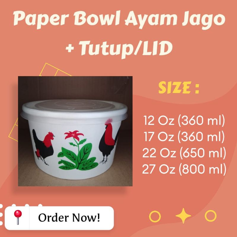 Jual Mangkok Kertas Paper Bowl Korean Bowl Rice Bowl Motif Ayam Jago ...