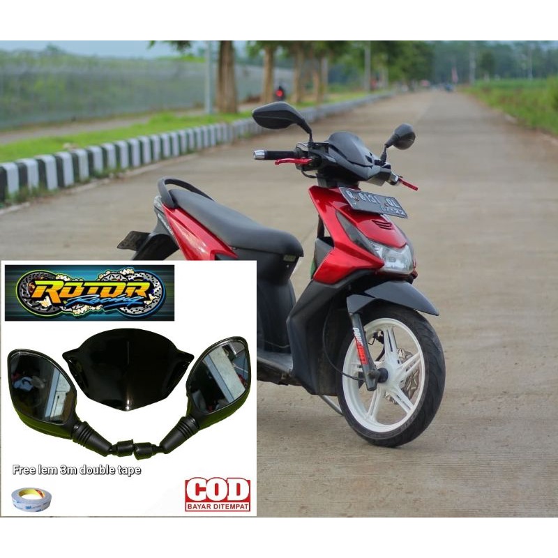 Jual Paket kaca spion click thailand hitam polos plus visor variasi ...