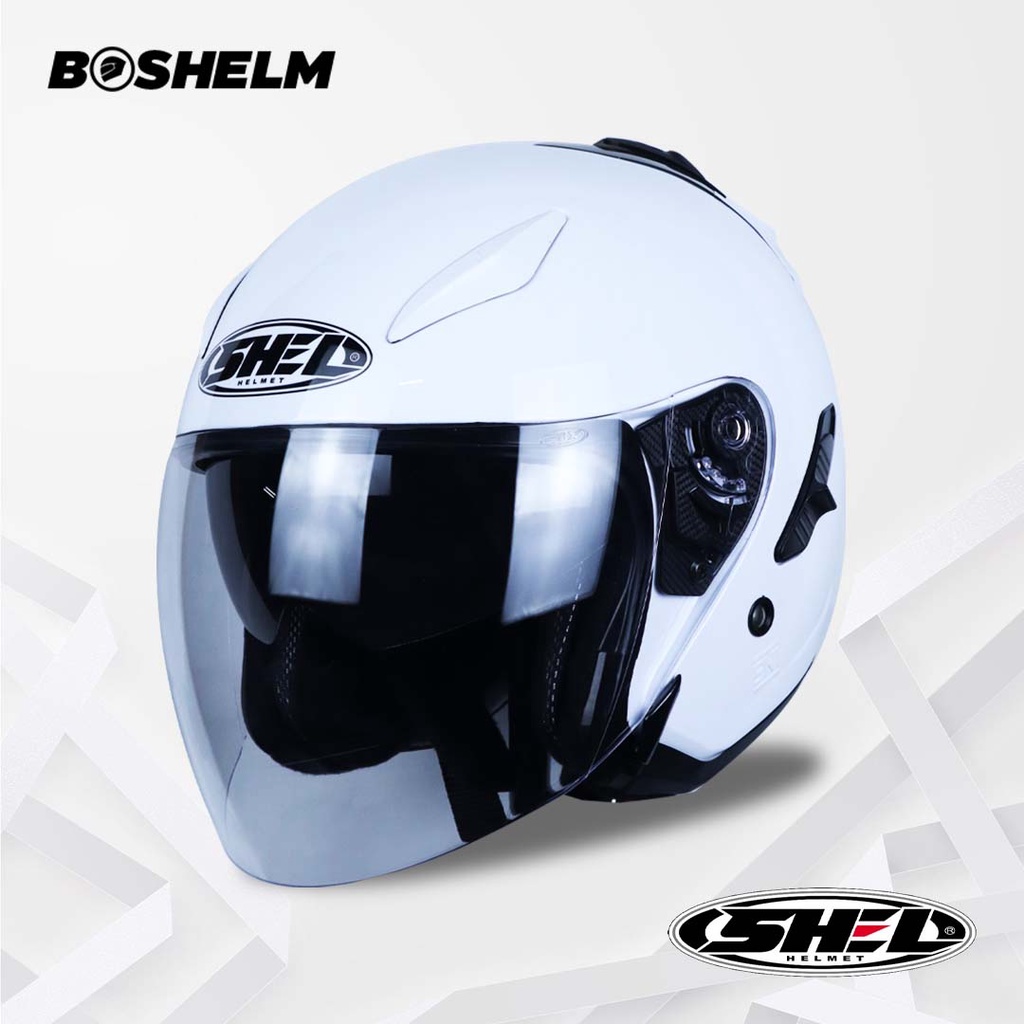Jual BOSHELM Helm SHEL ROVER Solid WHITE GLOSSY Half Face SNI | Shopee ...
