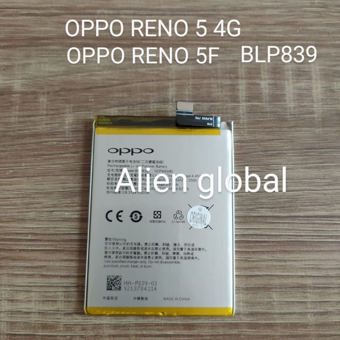 Jual BATRE BATERAI BATTERY OPPO RENO 5 4G / RENO 5F BLP839 4310MAH ORIGINAL BATU BATERAI TANAM ...