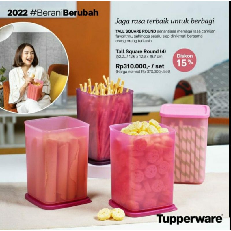 Jual tupperware toples snack tall square round gradasi ungu pink | Shopee Indonesia