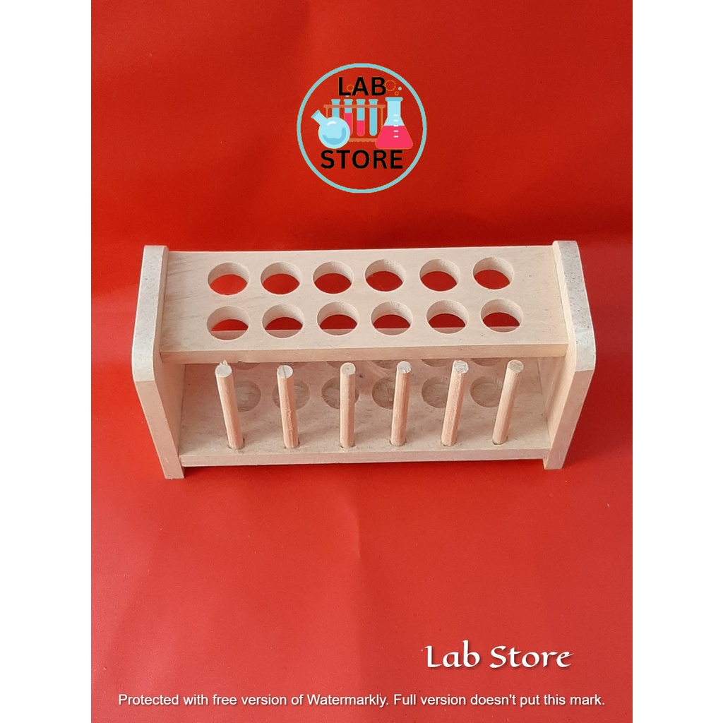 Jual Rak Tabung Reaksi Kayu Isi 12 Lubang / Tempat Tabung Reaksi Bahan ...