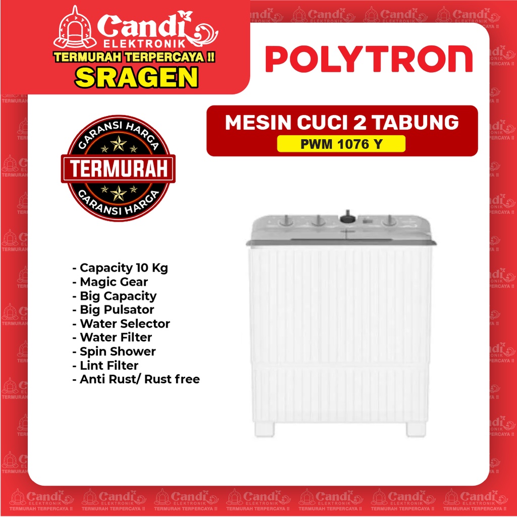 Jual POLYTRON MESIN CUCI 2 TABUNG 10 KG PWM 1076 Y | Shopee Indonesia